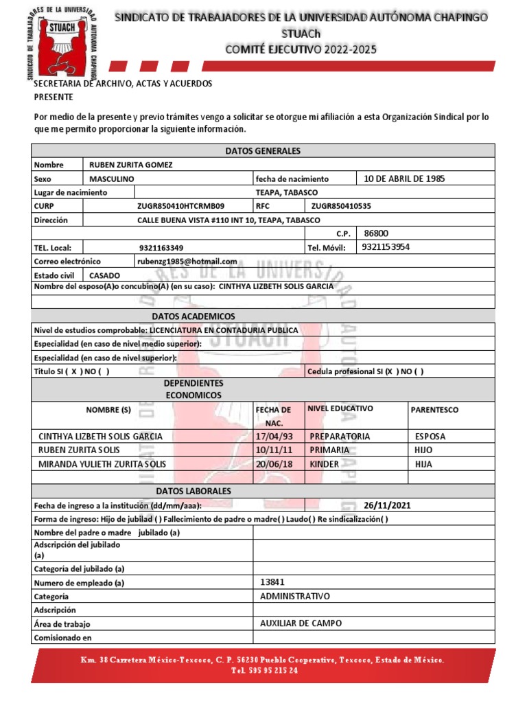 Formato Afiliacion | PDF | Sindicato