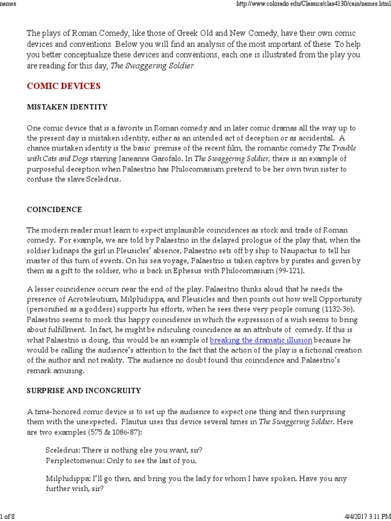 Roman Comedy Comic Devices | PDF | Irony