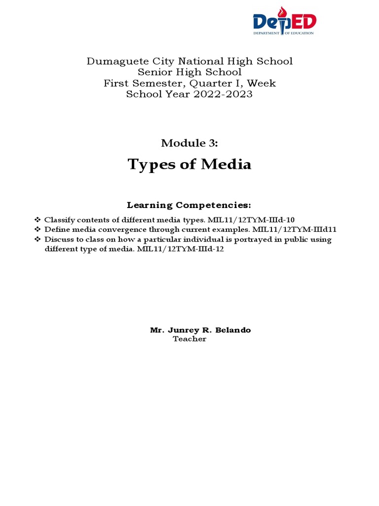 Q1 W6 MIL Types of Media | PDF | Mass Media | Technological Convergence