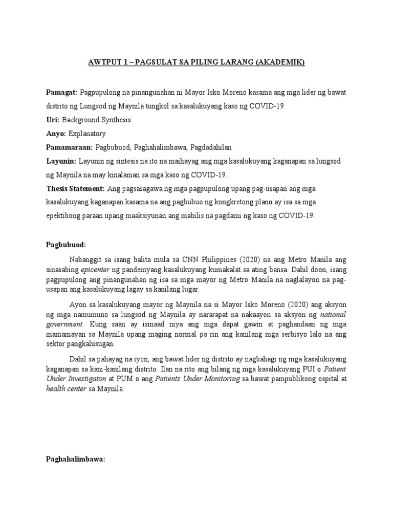 PAGSULAT - Awtput 1 | PDF