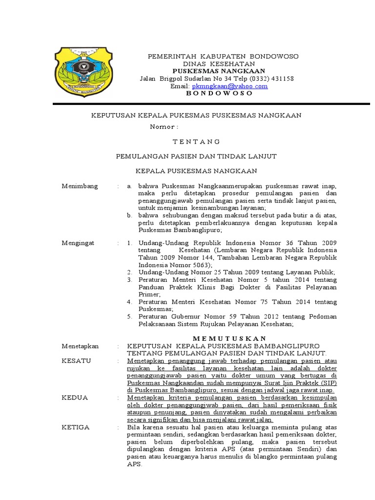 SK Pemulangan Pasien Dan Tindak Lanjut | PDF