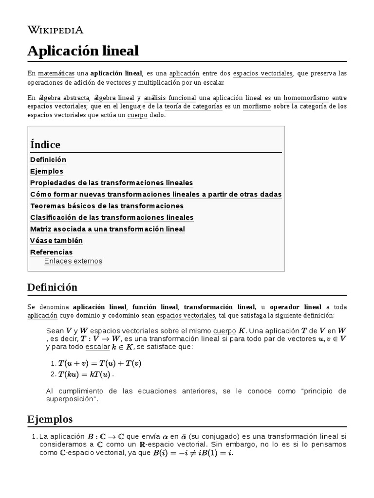 Aplicación Lineal | PDF | Mapa lineal | Linealidad