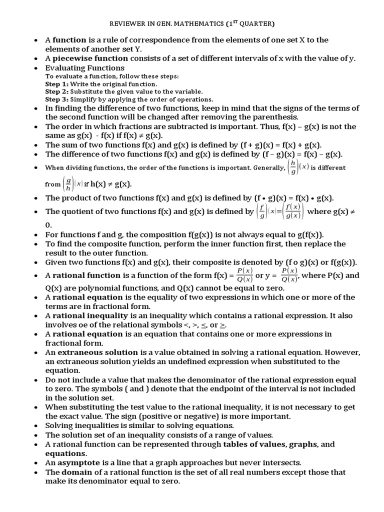Reviewer in Gen Math | PDF | Function (Mathematics) | Equations