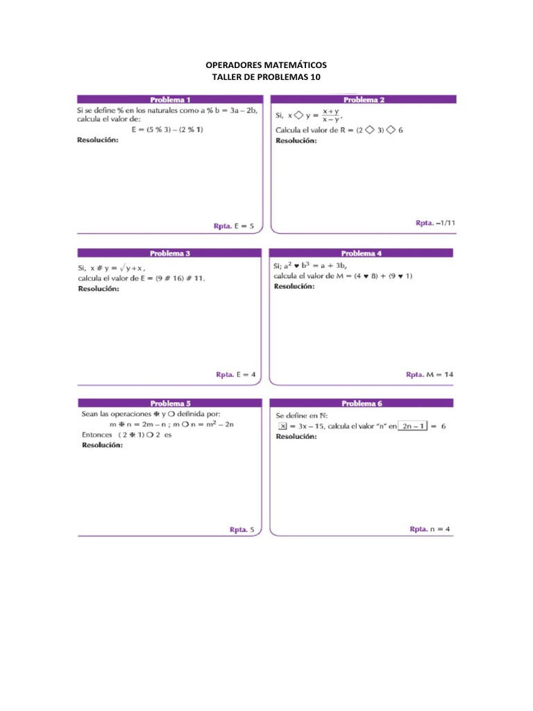 7° Operadores Matemáticos - Taller de Problemas 10 | PDF