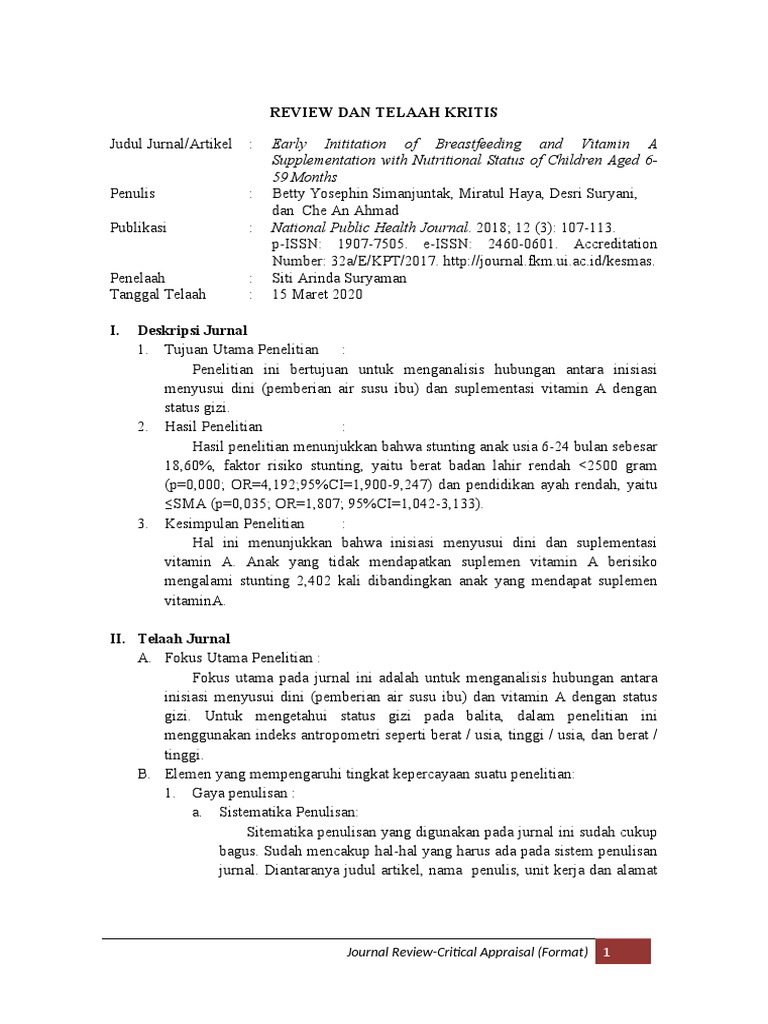 Review Dan Telaah Kritis (Siti Arinda Suryaman) (174101048) | PDF