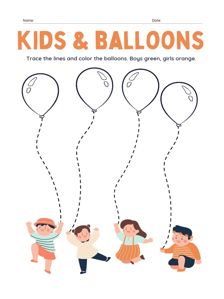 Kids & Balloons Worksheet | PDF