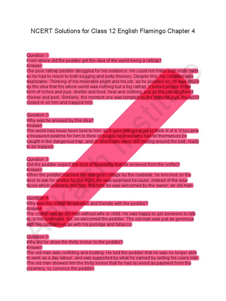 NCERT Solutions For Class 12 English Flamingo Chapter 4 | PDF