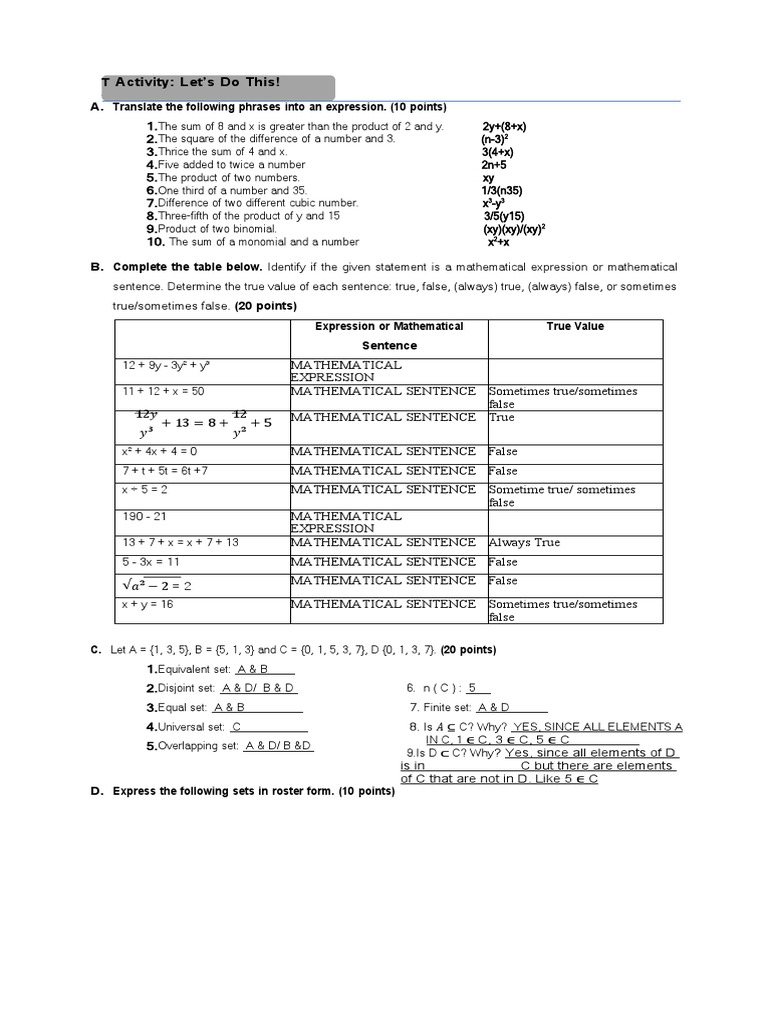 Activity: Let's Do This! | PDF | Numbers | Mathematics