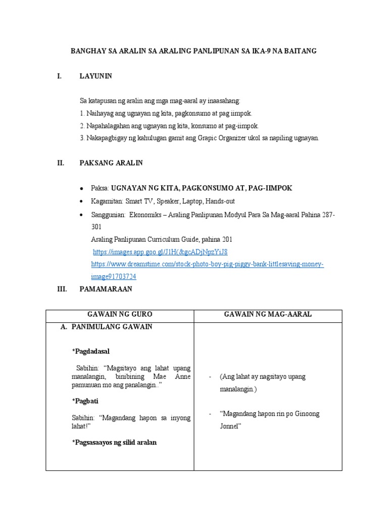 Banghay Sa Aralin Sa Araling Panlipunan Sa Ika | PDF