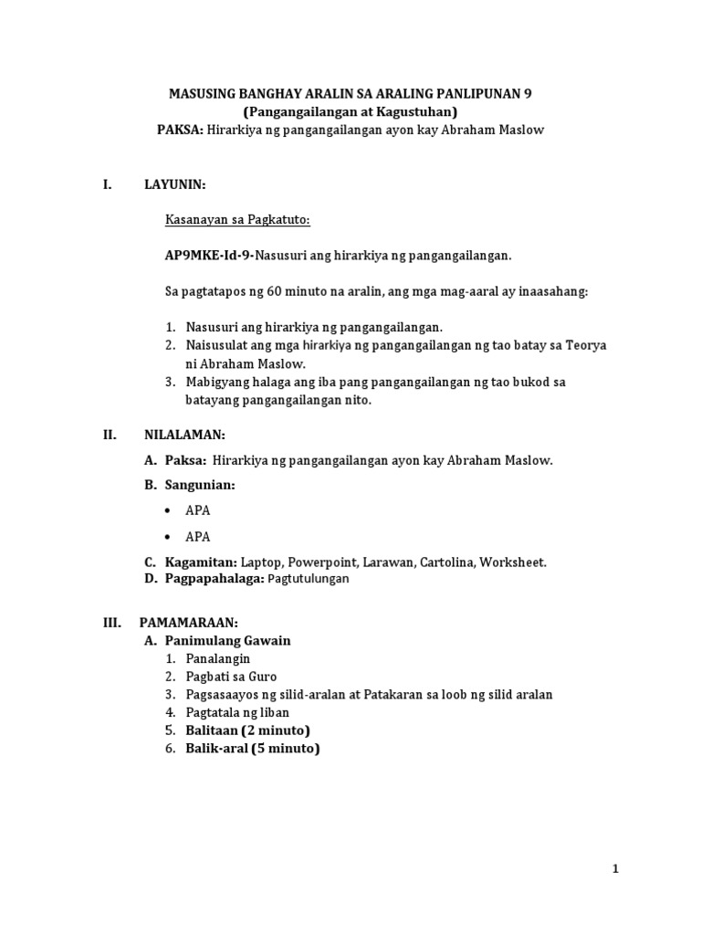 Masusing Banghay Aralin Sa Araling Panlipunan 9 | PDF