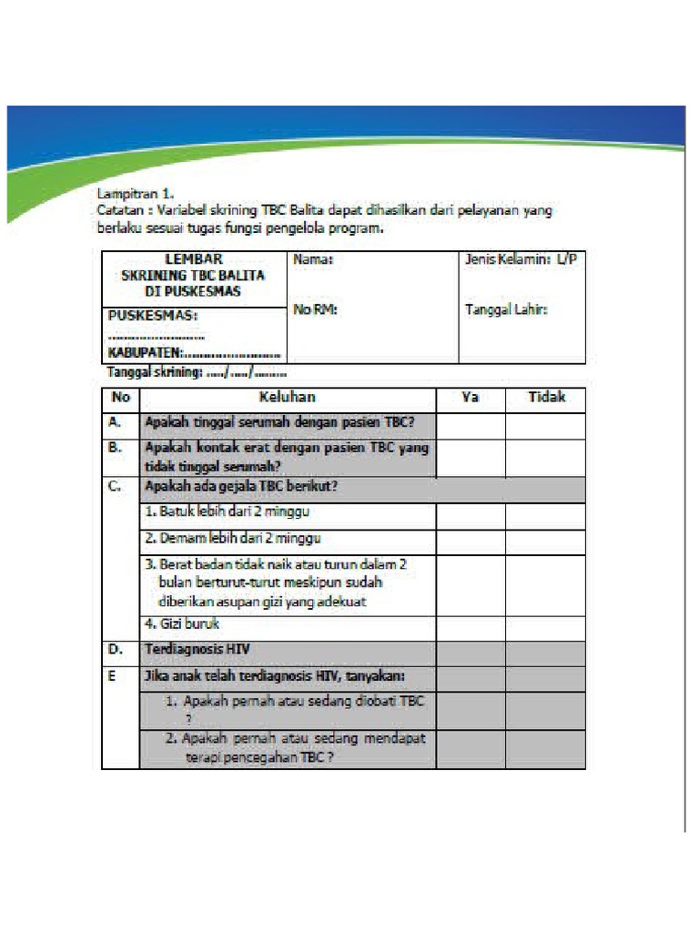 Form Skrining TB Anak Di Puskesmas | PDF