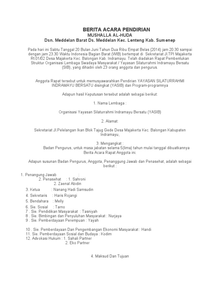 Berita Acara Pendirian | PDF
