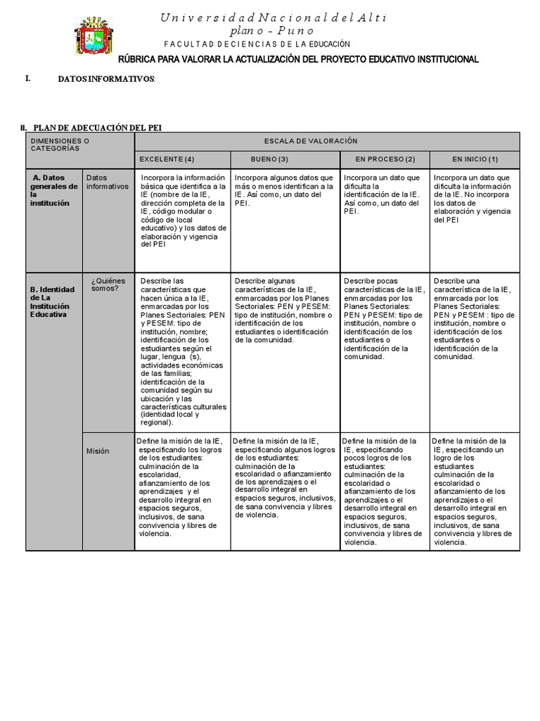 Rúbrica para Evaluar El Pei | PDF | Inclusión (Educación) | Evaluación