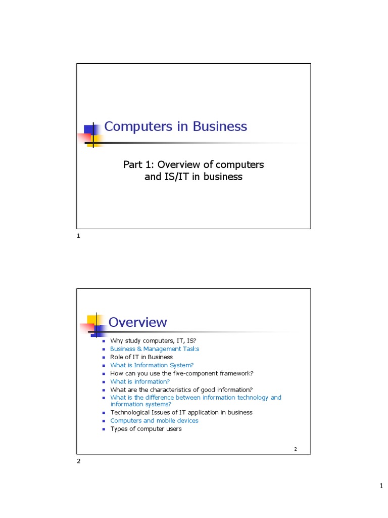 IM1011 Topic 01 Introduction To CBIS | PDF | Information System | Information