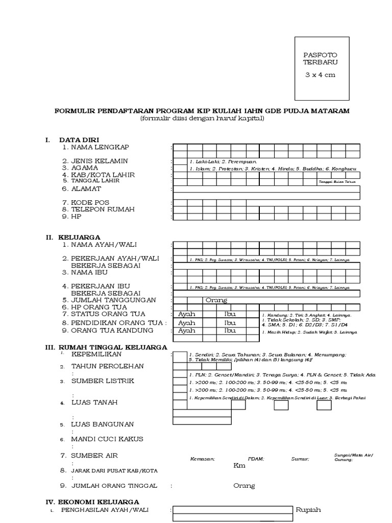 Formulir Pendaftaran Program Kip Iahn Gde Pudja Mataram 2022 | PDF