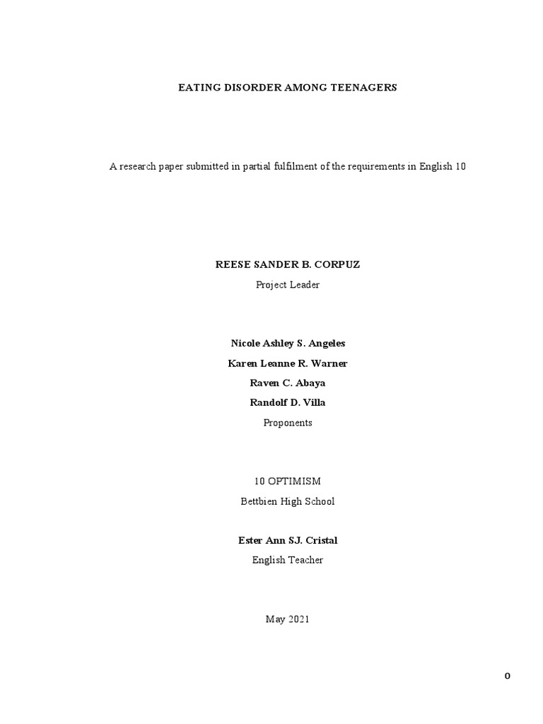 Eating Disorder Among Teenagers | PDF | Eating Disorder | Bulimia Nervosa