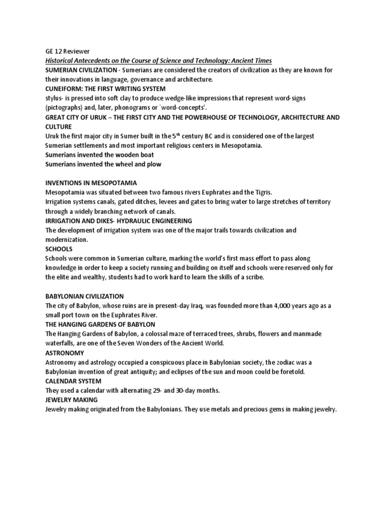 GE12 Reviewer | PDF | Mesopotamia | Sumer