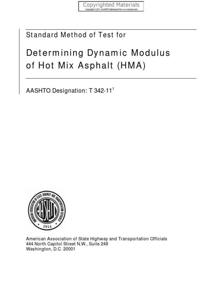 AASHTO T342-11 - Dynamic Modulus | PDF | Young's Modulus | Engineering ...