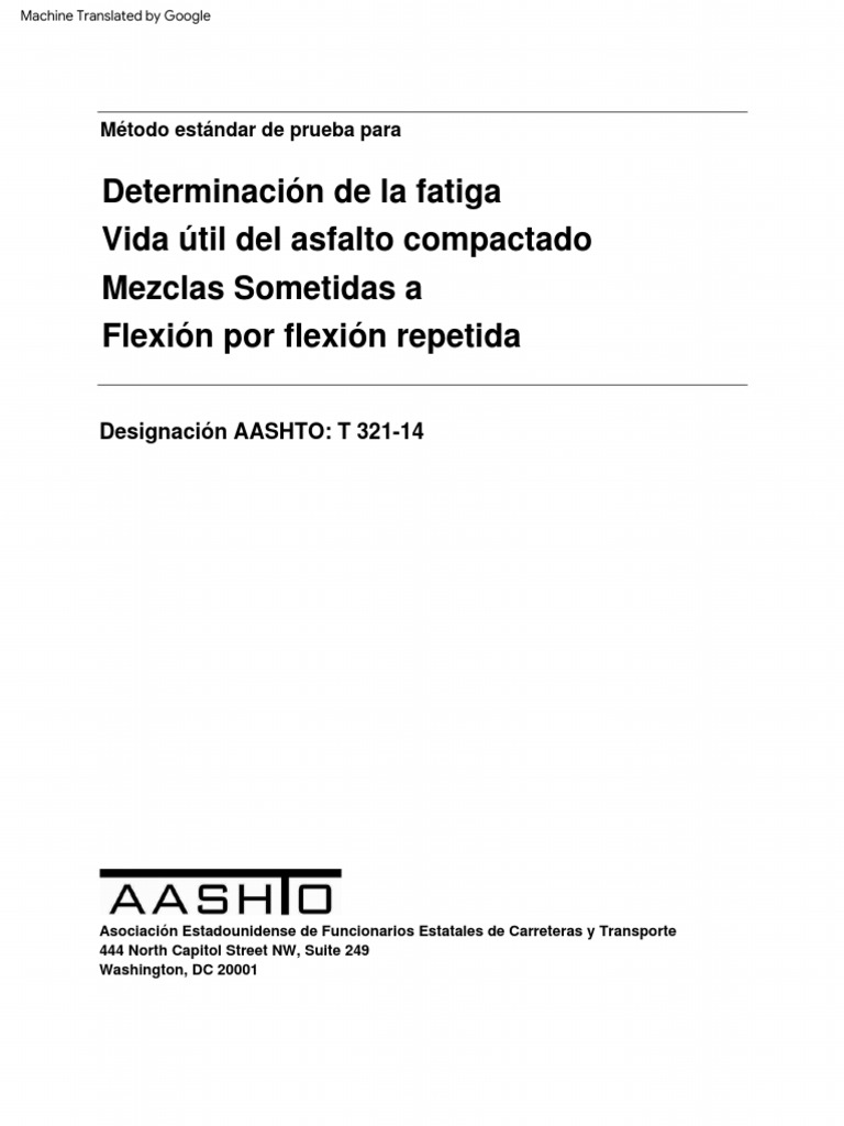 AASHTO T321-14 Español Fatiga | PDF | Viga (Estructura) | Frecuencia