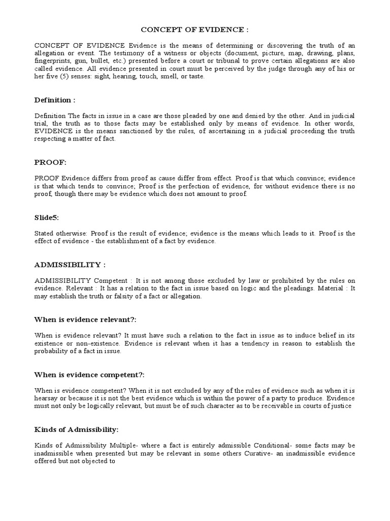 Concept of Evidence | PDF | Burden Of Proof (Law) | Evidence (Law)