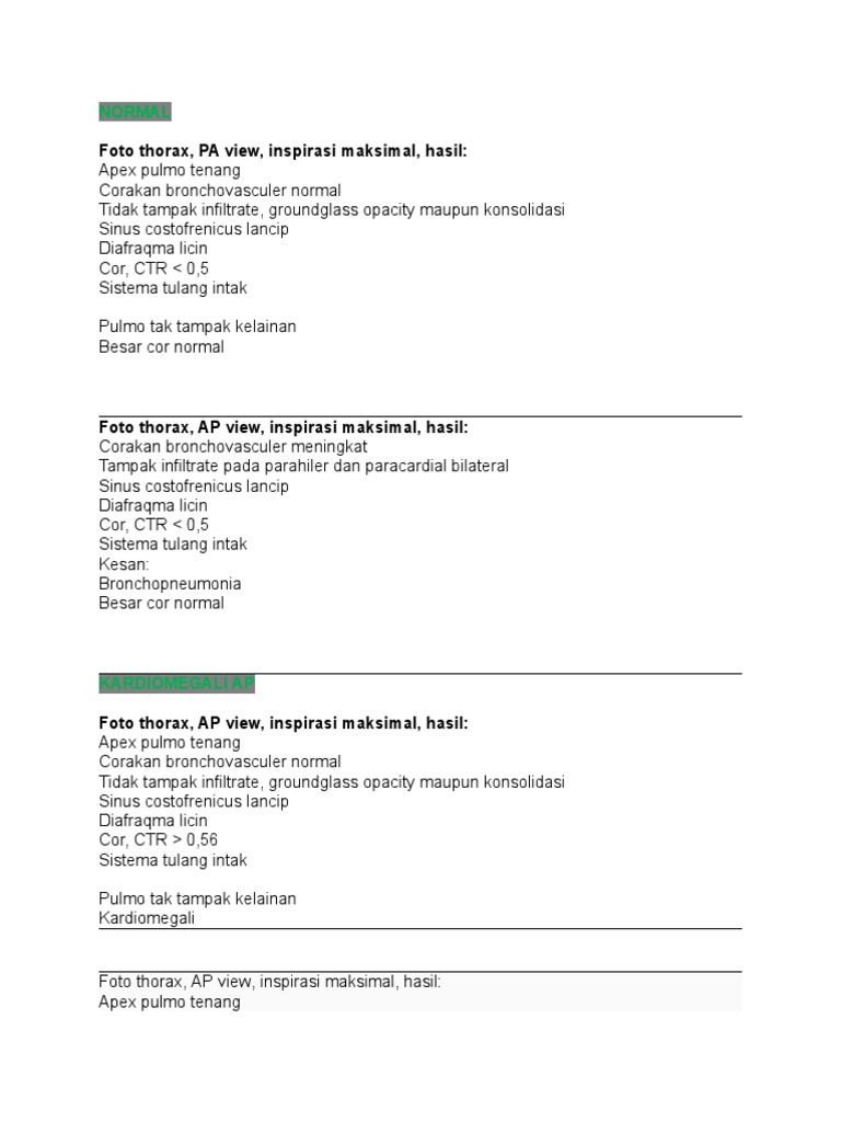 Hasil Foto Thorax: Normal dan Pneumonia | PDF