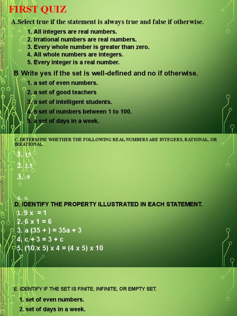 Sets Operation Quiz | PDF | Language Arts & Discipline | Teaching ...