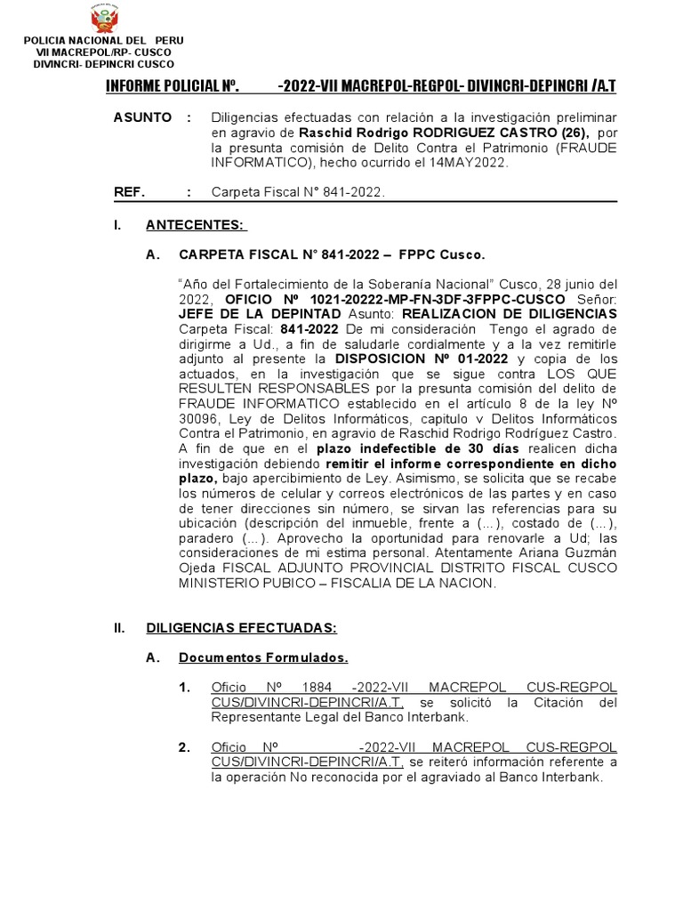 Informe Policial Nº841-.2022 | PDF | Cibercrimen