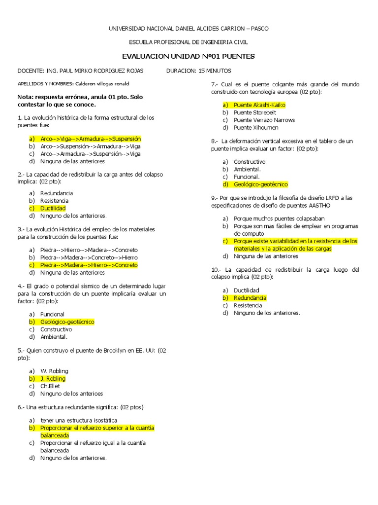 Evaluacion Unidad Nº01-Puentes-2022 | PDF | Puente | Ingeniería