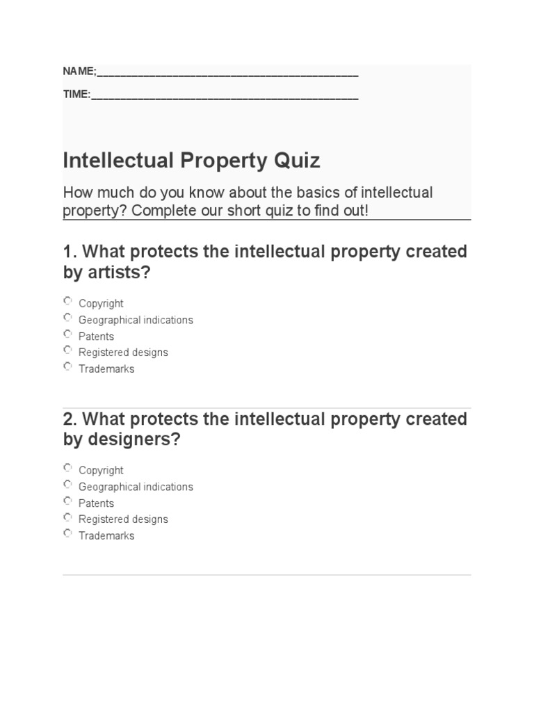 Intellectual Property Quiz | PDF