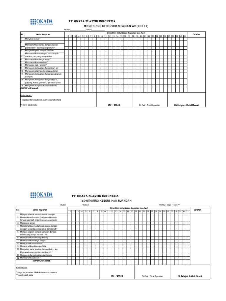 Checklist Kebersihan | PDF