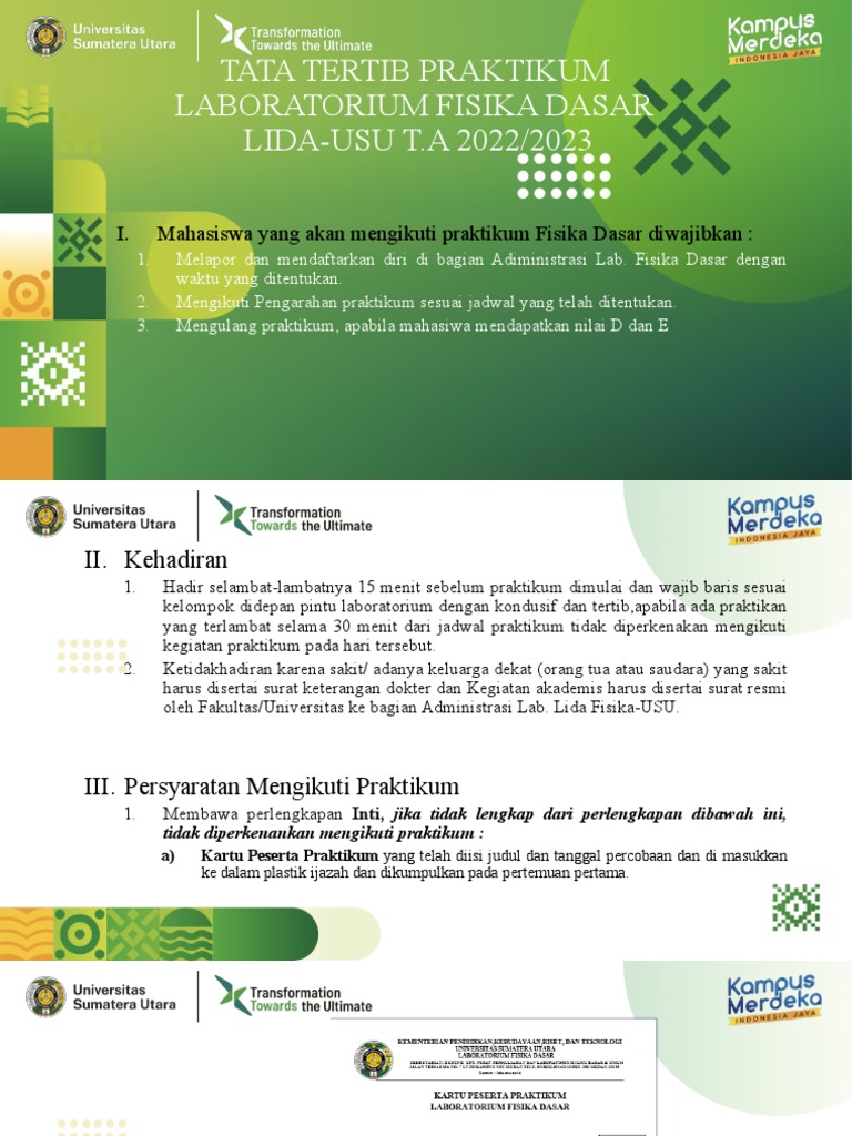 Pengarahan Praktikum Luring Laboratorium Fisika Dasar UPT PP LIDA USU | PDF