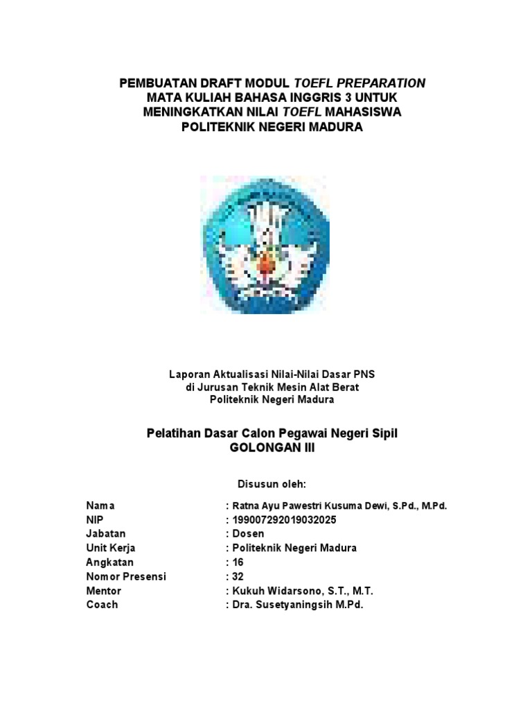 Pembuatan Draft Modul Toefl Preparation Mata Kuliah Bahasa Inggris 3 Untuk Meningkatkan Nilai ...