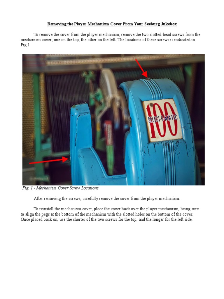 Seeburg Jukebox Mechanism Cover Guide | PDF | Home & Garden ...