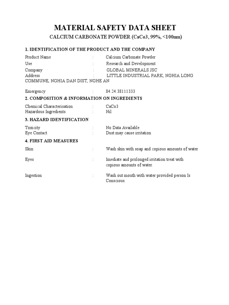 MSDS Bot Da CaCO3 Powder | PDF | Firefighting | Personal Protective Equipment