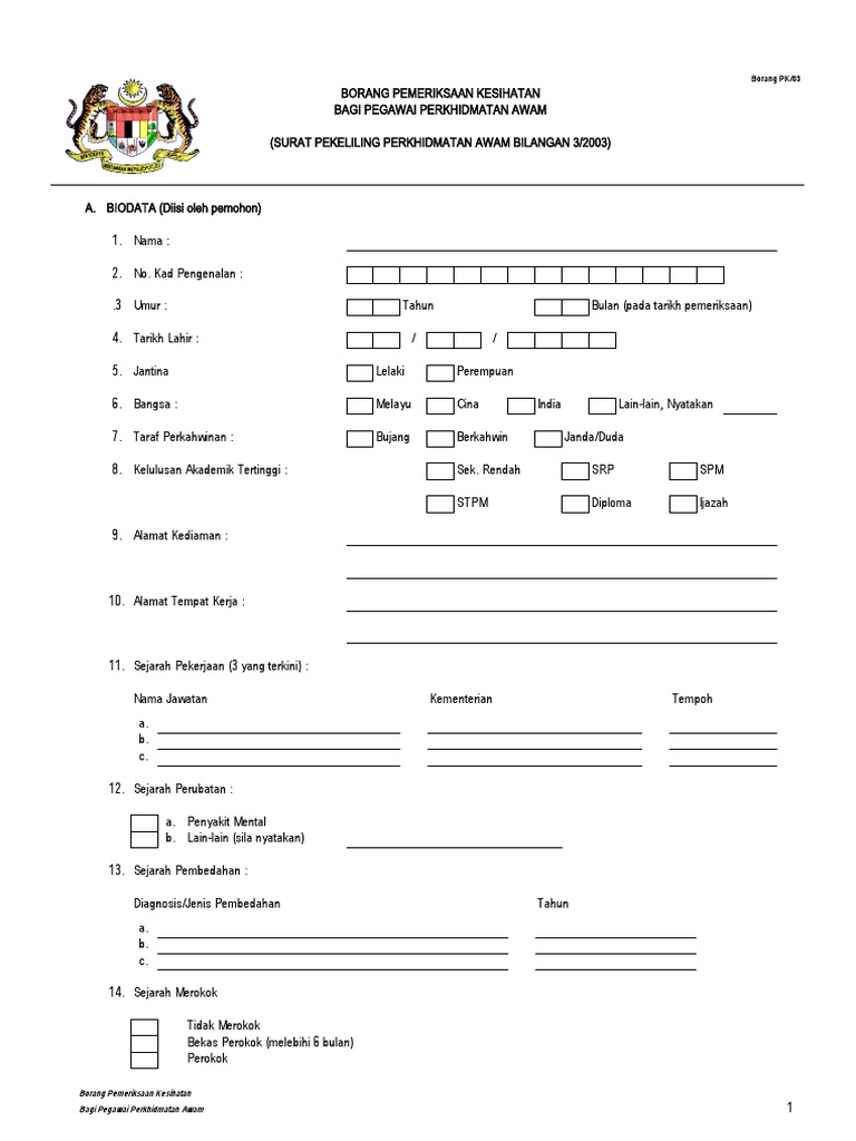 Lampiran 03 Borang Pemeriksaan Kesihatan | PDF