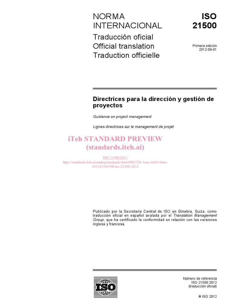 Iso 21500 2012 | PDF | Organización internacional para la estandarización | Gestión de proyectos