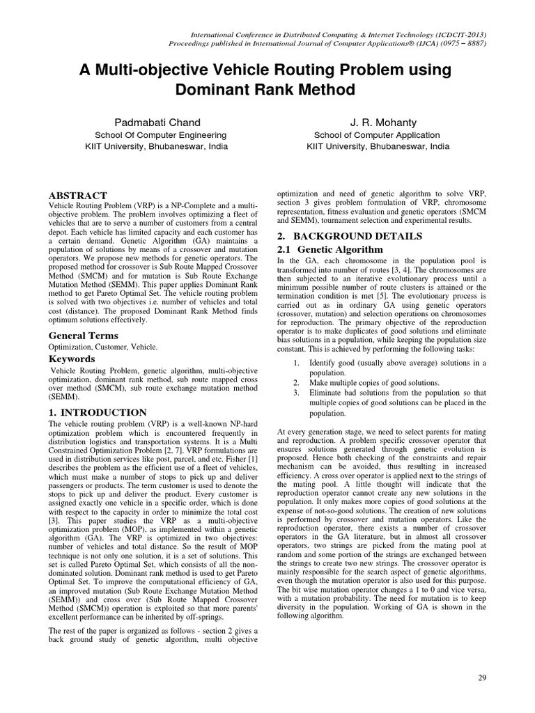 A Multi-Objective Vehicle Routing Problem Using Dominant Rank Method | PDF | Mathematical ...