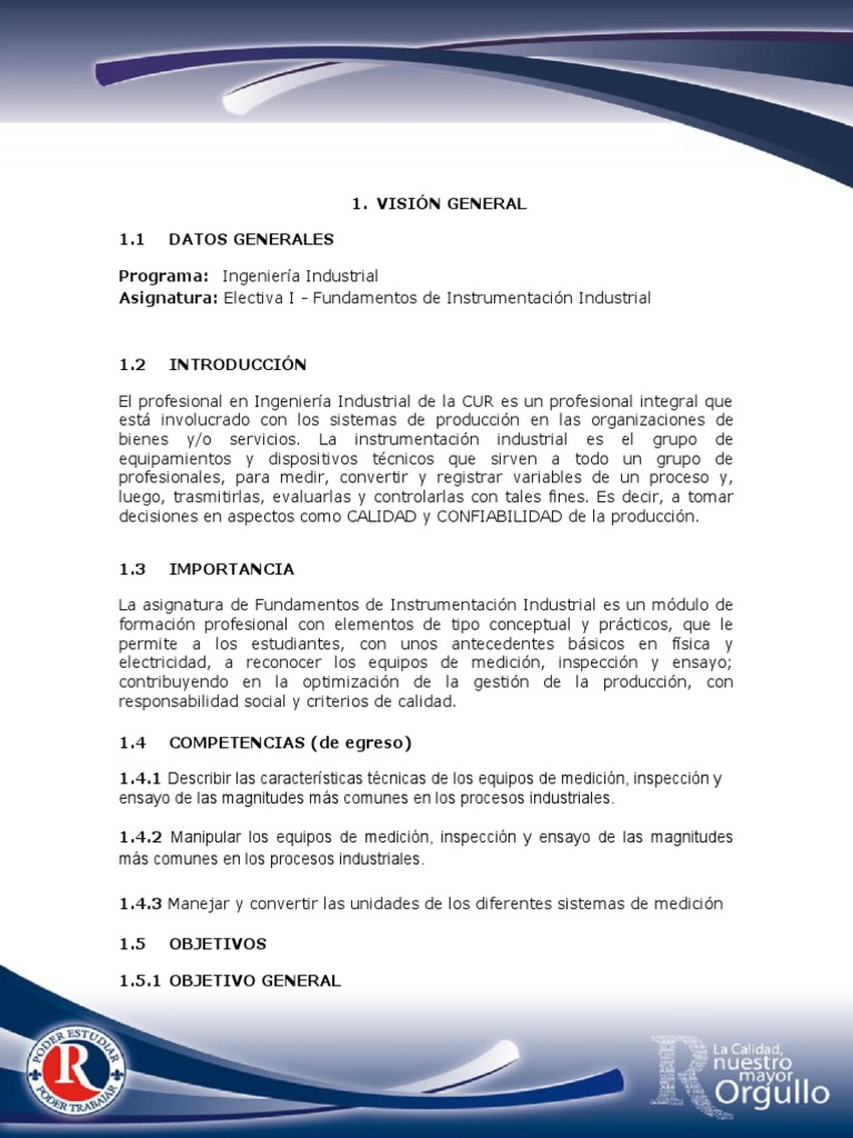 Electiva 1 Fundamentos Instr. Ind. | PDF | Medición | Plan de estudios