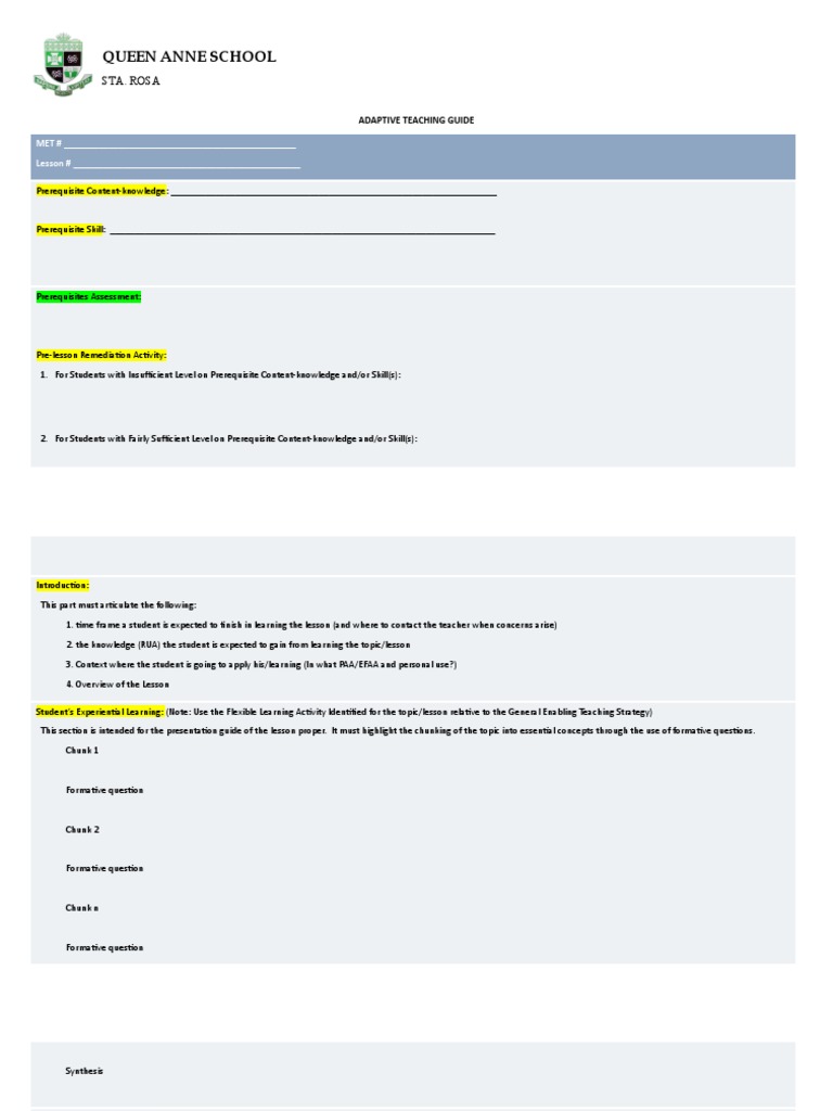 Adaptive Teaching Guide Template | PDF