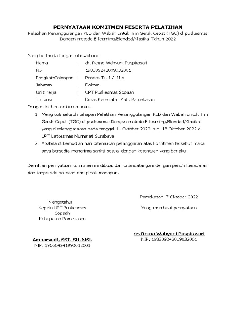 Pernyataan Komitmen Peserta Pelatihan TGC | PDF