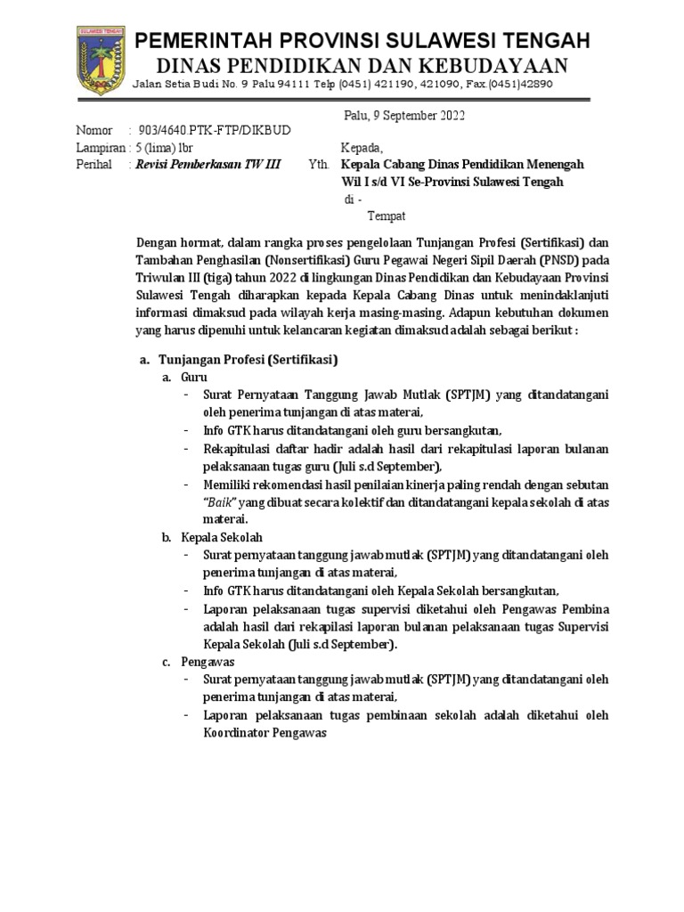Revisi Pemberkasan Tunjangan Guru 2022 | PDF