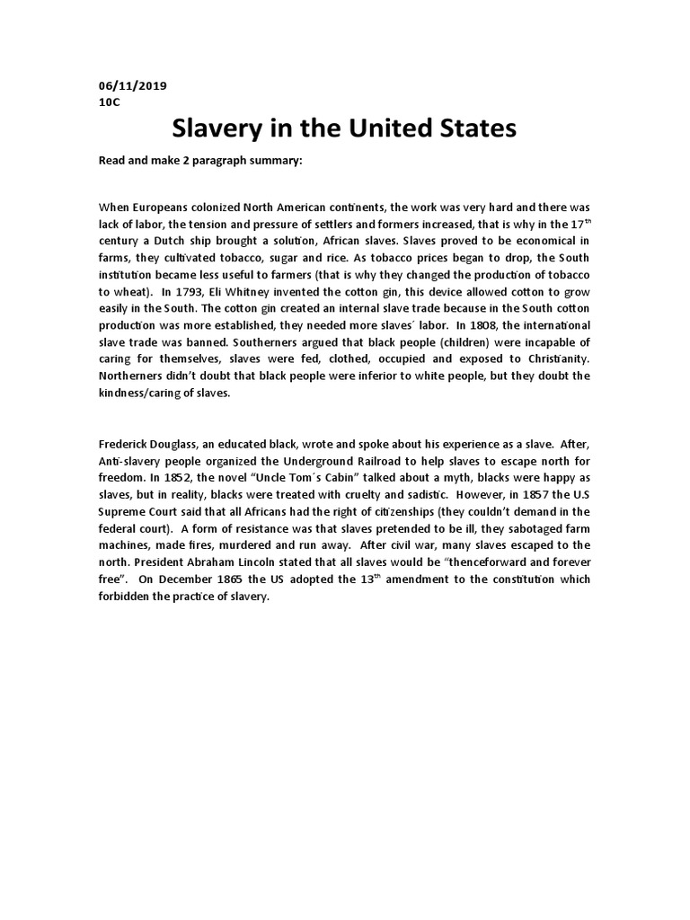 History of Slavery in the U.S. | PDF