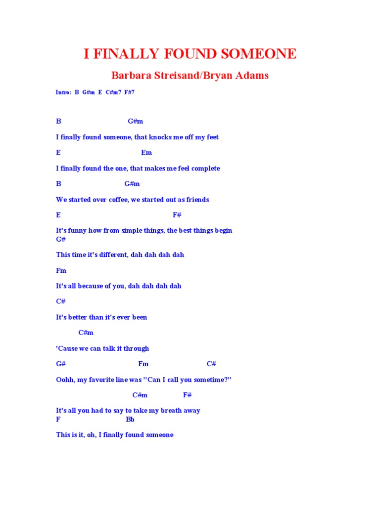 "I Finally Found Someone Lyrics" | PDF | Poetry