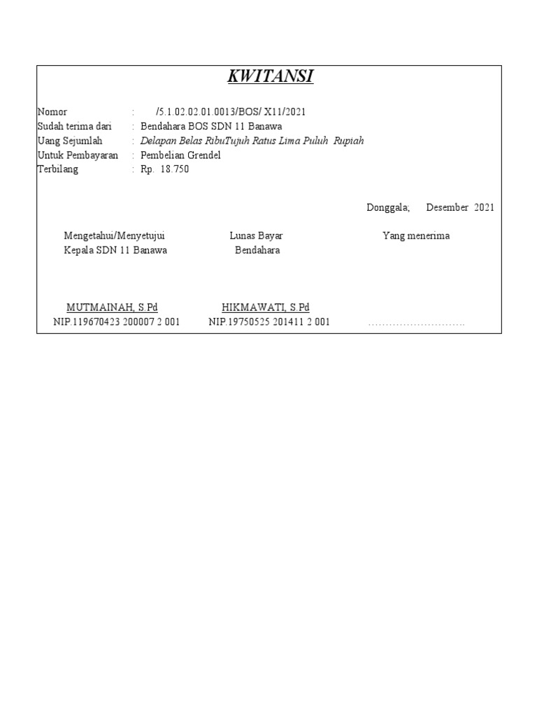 Contoh Kwitansi Pembayaran Sekolah | PDF