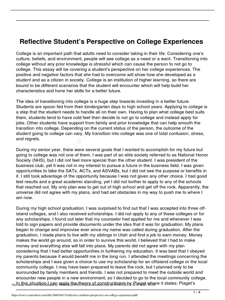 Reflective Students Perspective On College Experiences PDF | PDF ...