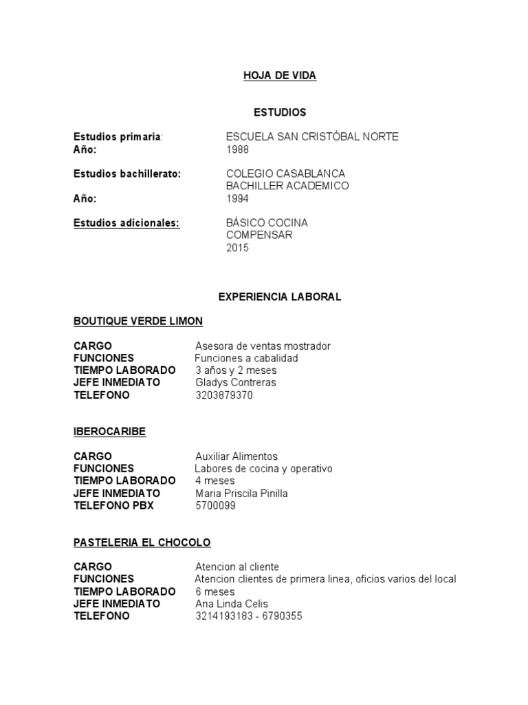 Hoja de Vida Sandra | PDF