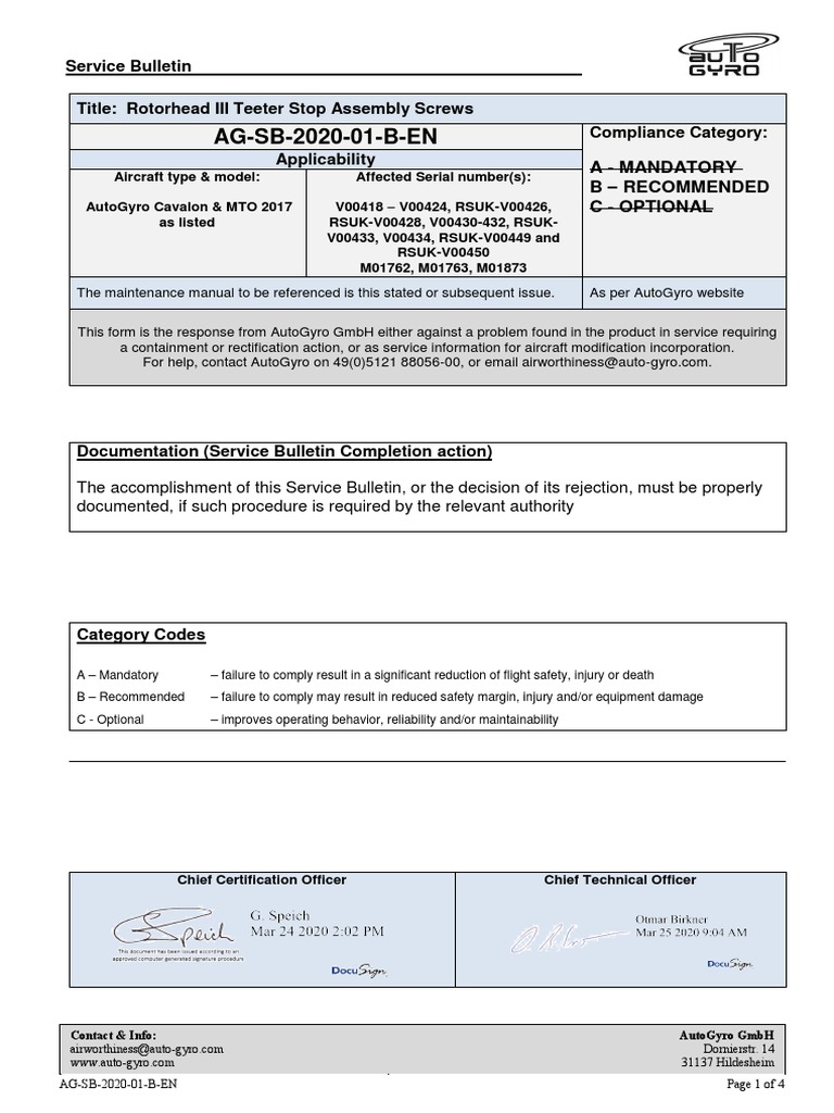 AG SB 2020 01 B EN Rotor Head III Teeter Stop Assy Screws | PDF ...