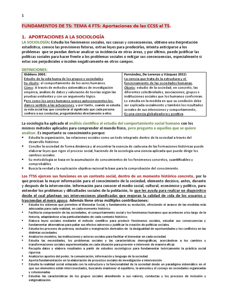 Tema 4 FTS Aportaciones de Las CCSS Al TS | PDF | Sicología | Conocimiento