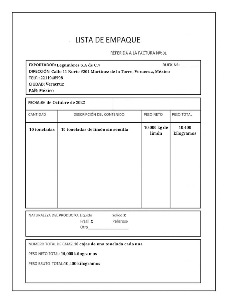 Lista de Empaque 2 | PDF