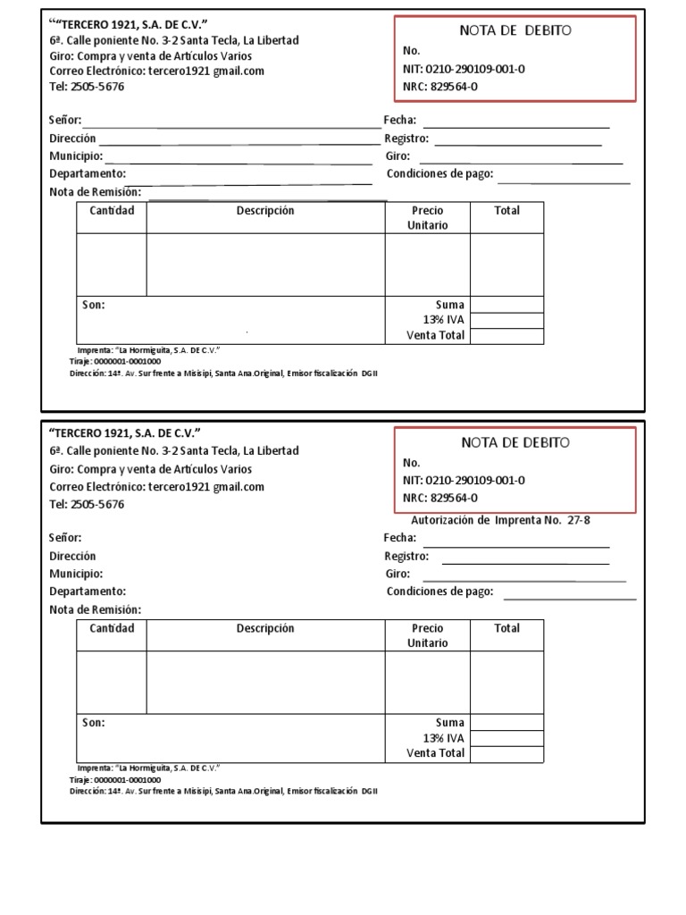 Nota de Debito | PDF | Pagos | Tecnología financiera